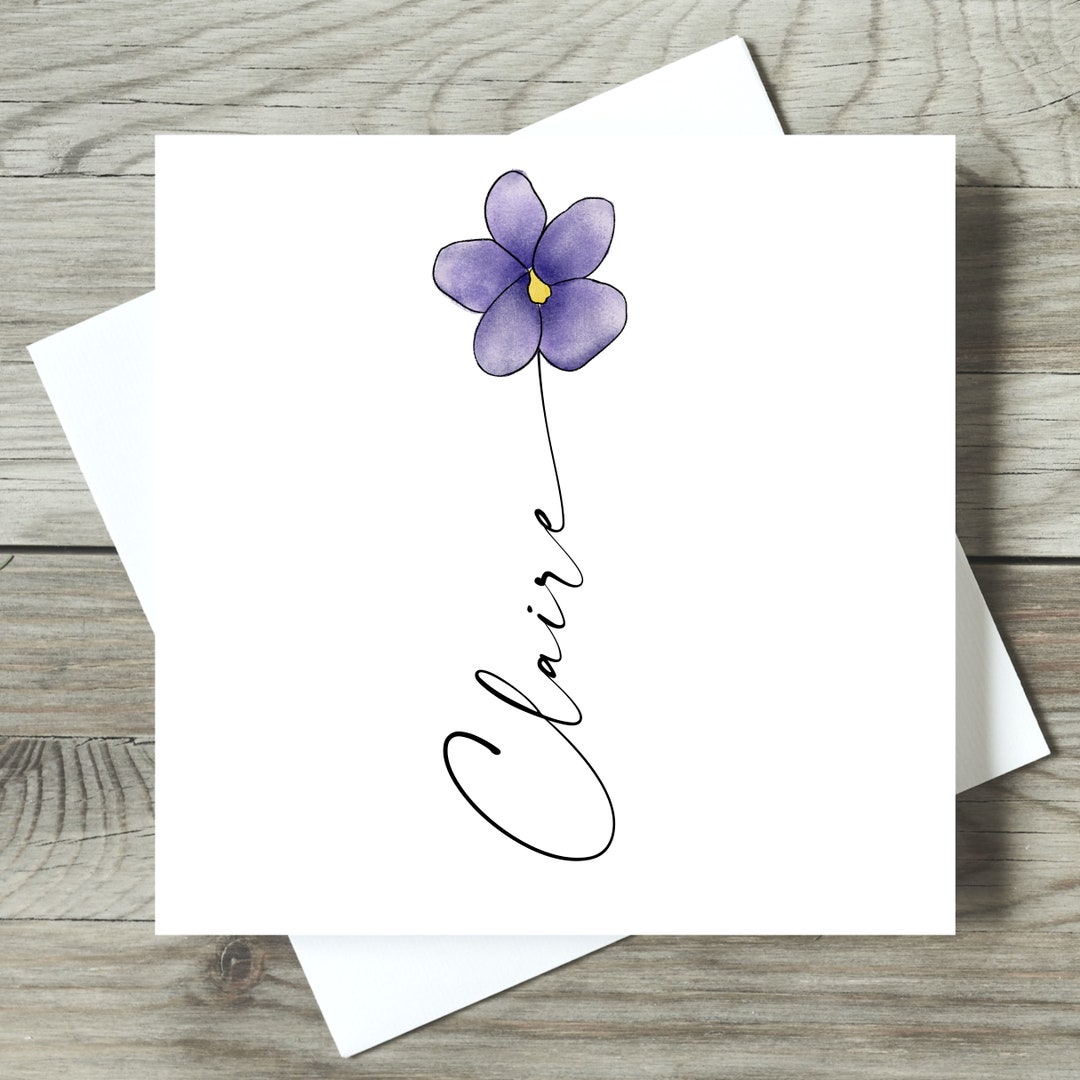 Personalised Violet Birth Flower Card, Customised With Name, February ...