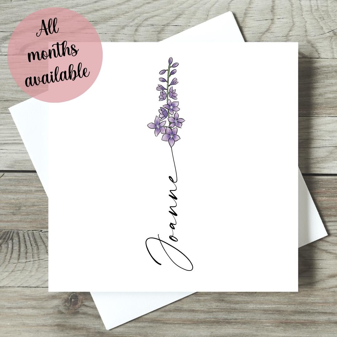 Personalised Birth Flower Card, Customised With Name Stem, Meaningful ...