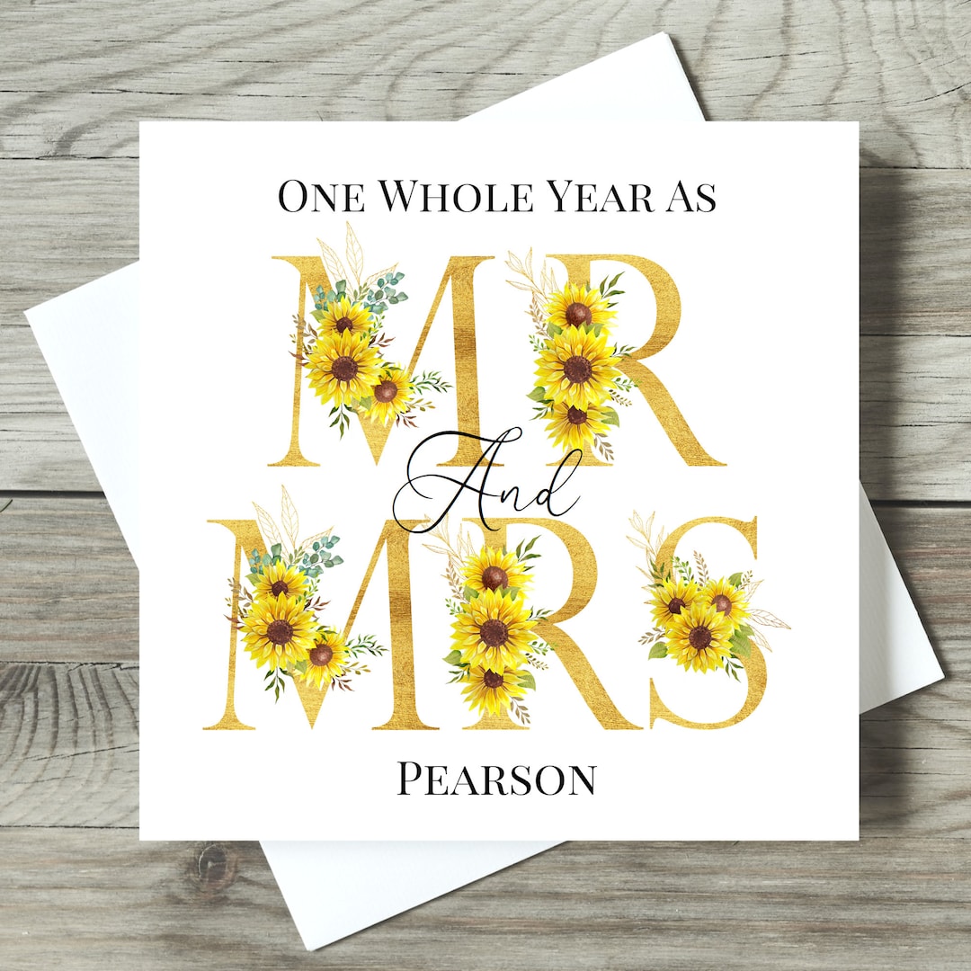 Personalised 1st Anniversary Card, Sunflower Greeting Card, Paper ...