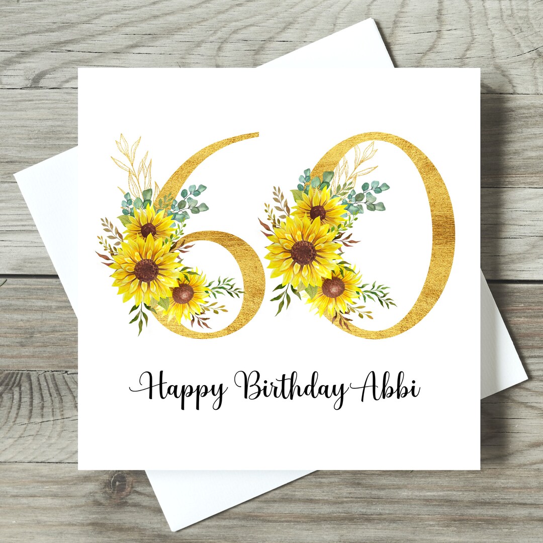Personalised 60th Birthday Card | Sunflower Greetings Card | Monogram ...