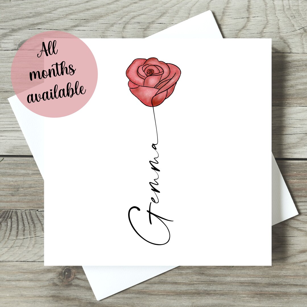 Personalised Birth Flower Card, Customised With Name Stem, Meaningful ...