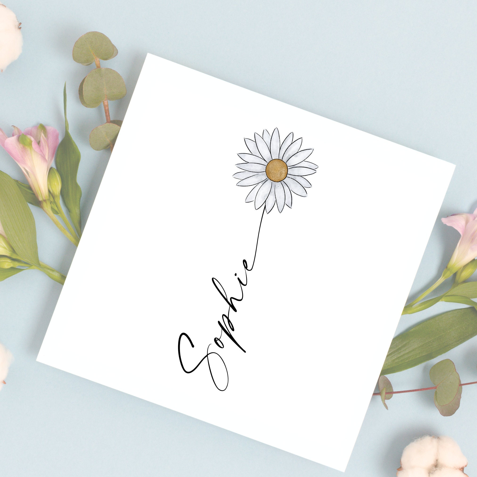 Personalised Daisy Birth Flower Card, Customised With Name, April ...