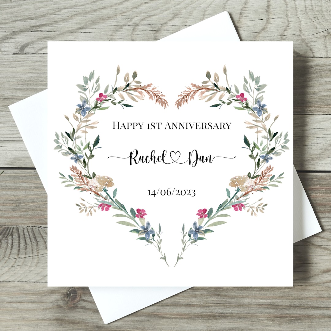 Personalised 1st Anniversary Card, Botanical Greeting Card, Paper ...