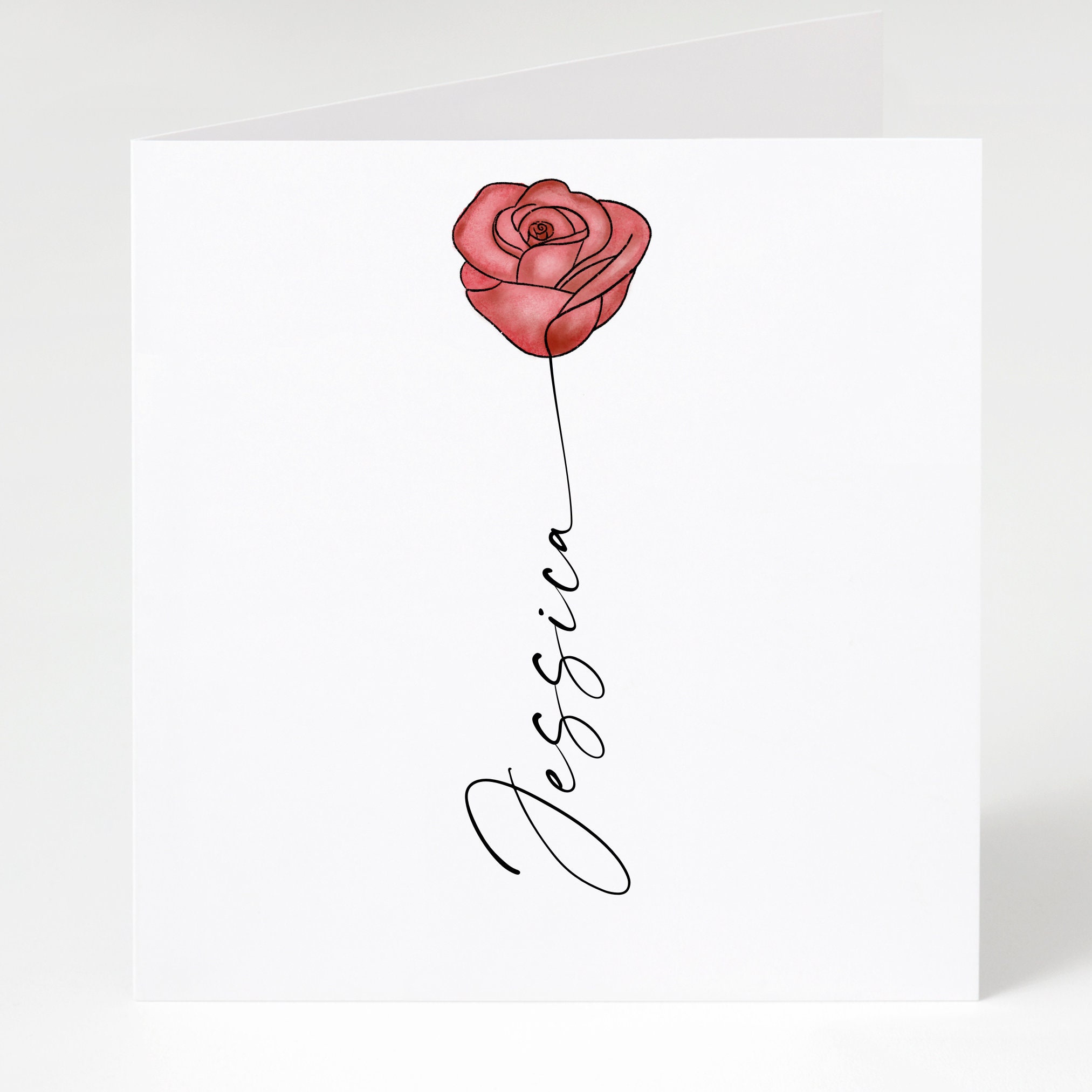 Personalised Rose Birth Flower Card, Customised With Name Stem, June ...