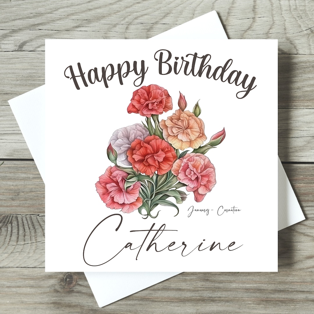 Personalised Birth Flower Card, Birthday Greetings Card, January ...