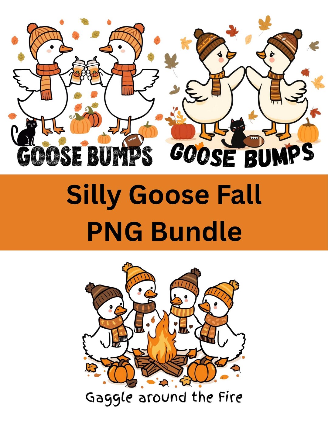 Silly Goose Goose Bumps Fall Bundle: 3 Whimsical Halloween PNG Designs ...