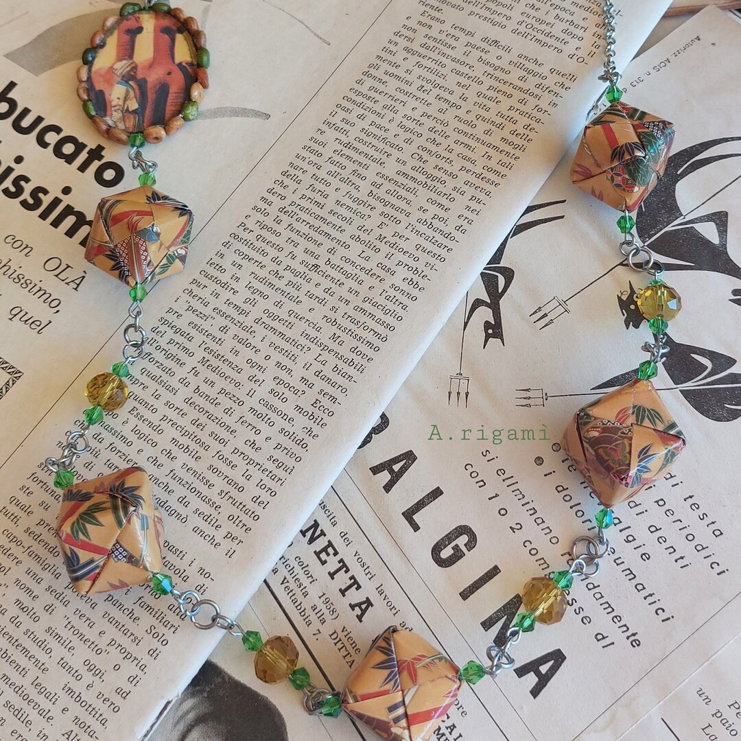 Origami Necklace With Medallion Made From Mira Lanza Figurines and ...