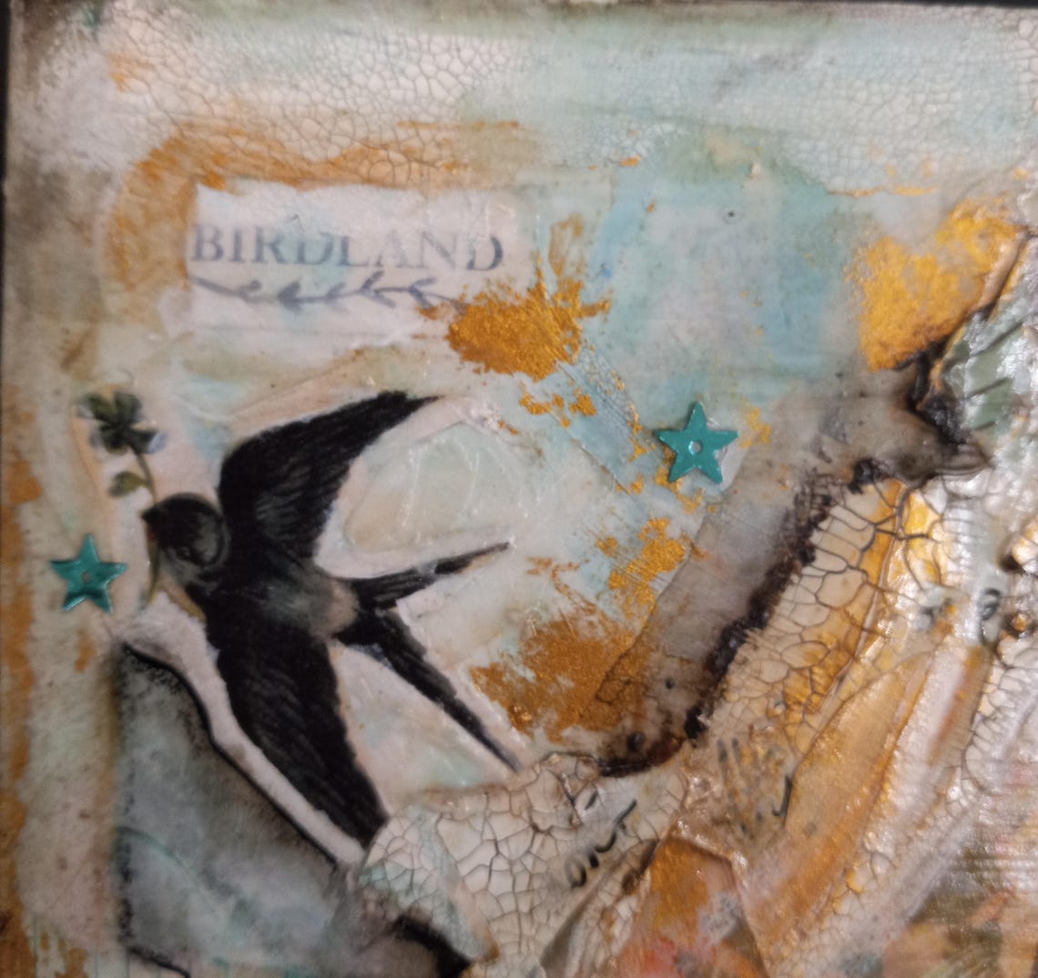 Freedom. A Mixed Media Collage Artwork on Gessoed Panel 6 Inches Square ...