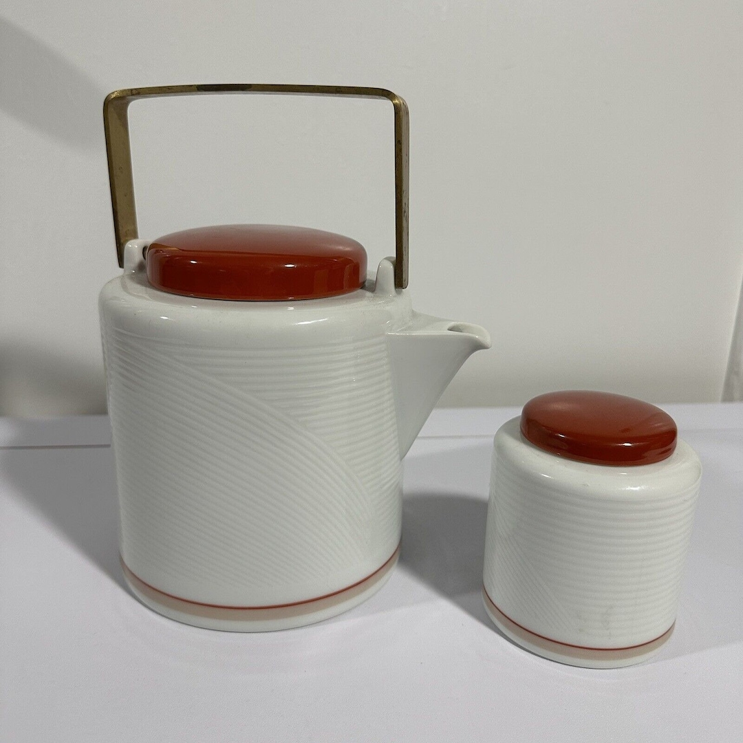 Vintage Dansk Jack Lenor Larsen Bamboo Teapot and Creamer MCM Porcelain ...