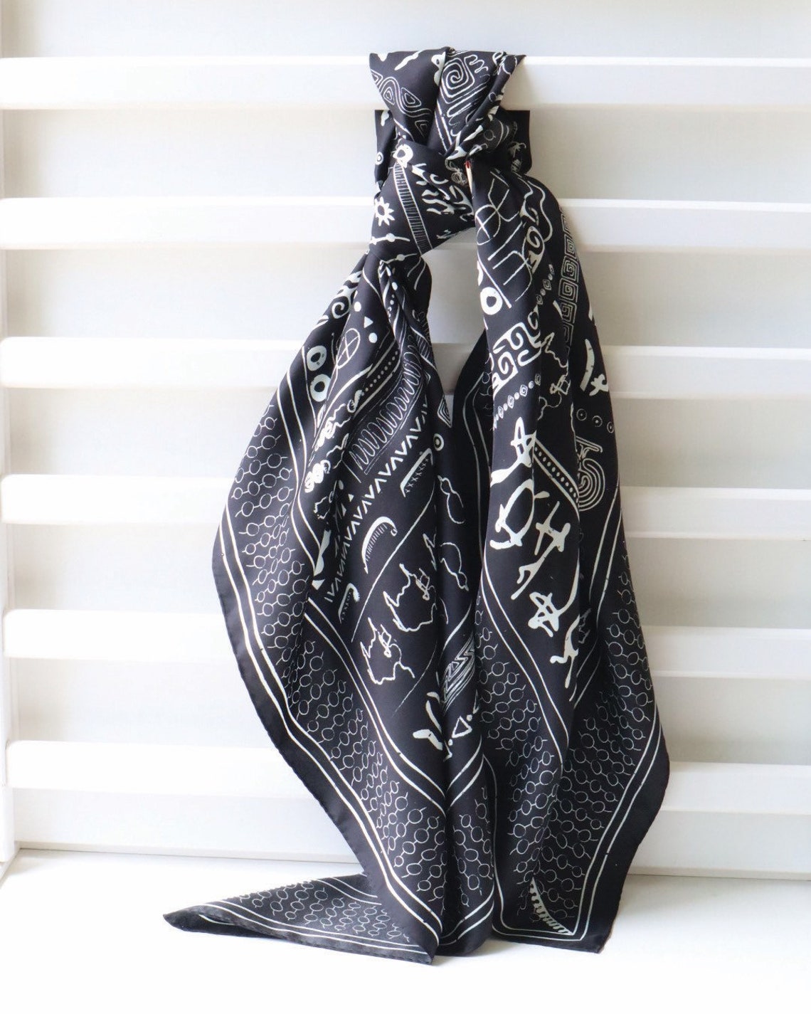Vintage Black and White Scarf With Rock Art Motifs. Ethnic Scarf ...