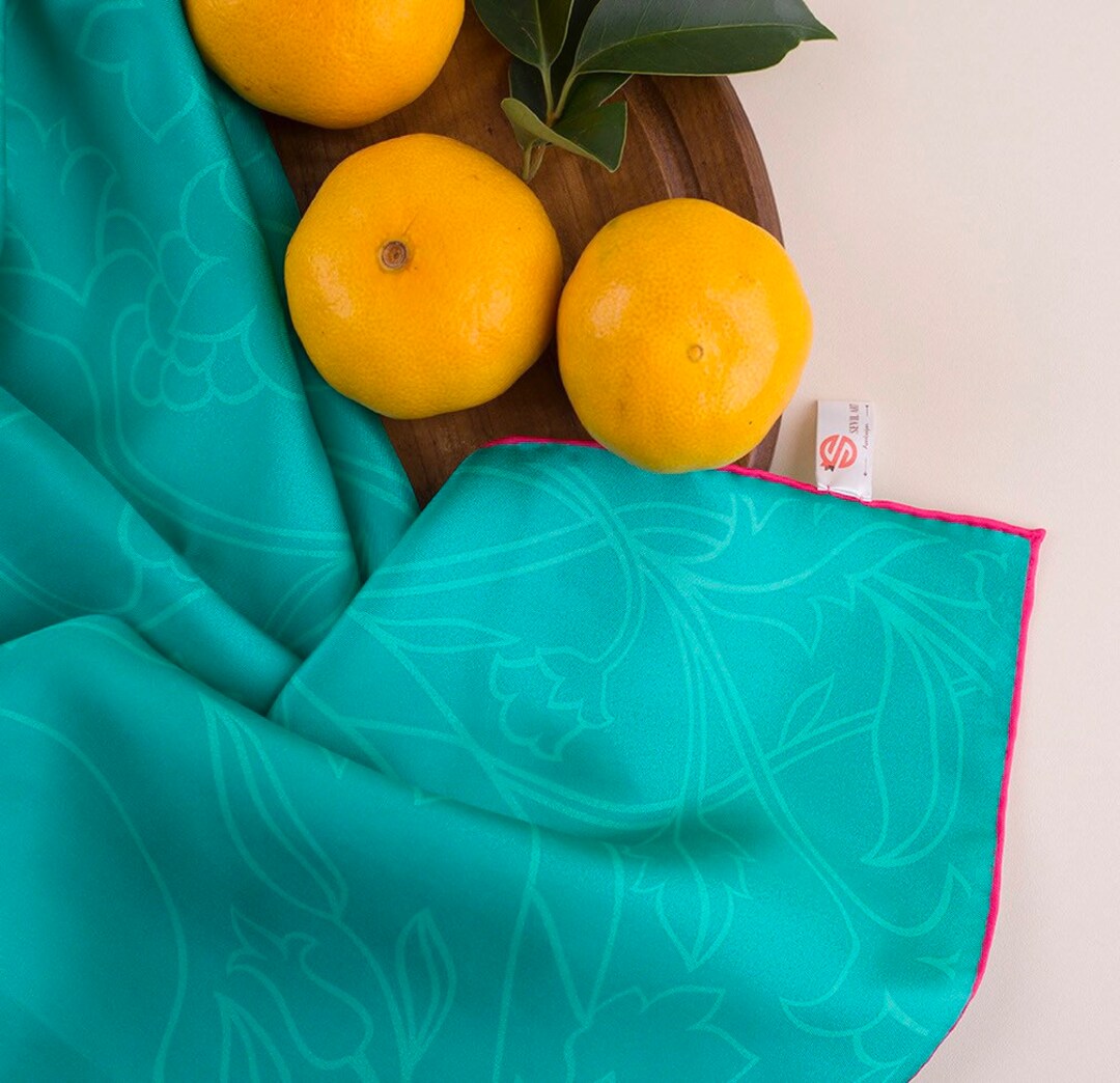Turquoise Renaissance. Pomegranate Ornaments. Real Silk Scarf ...