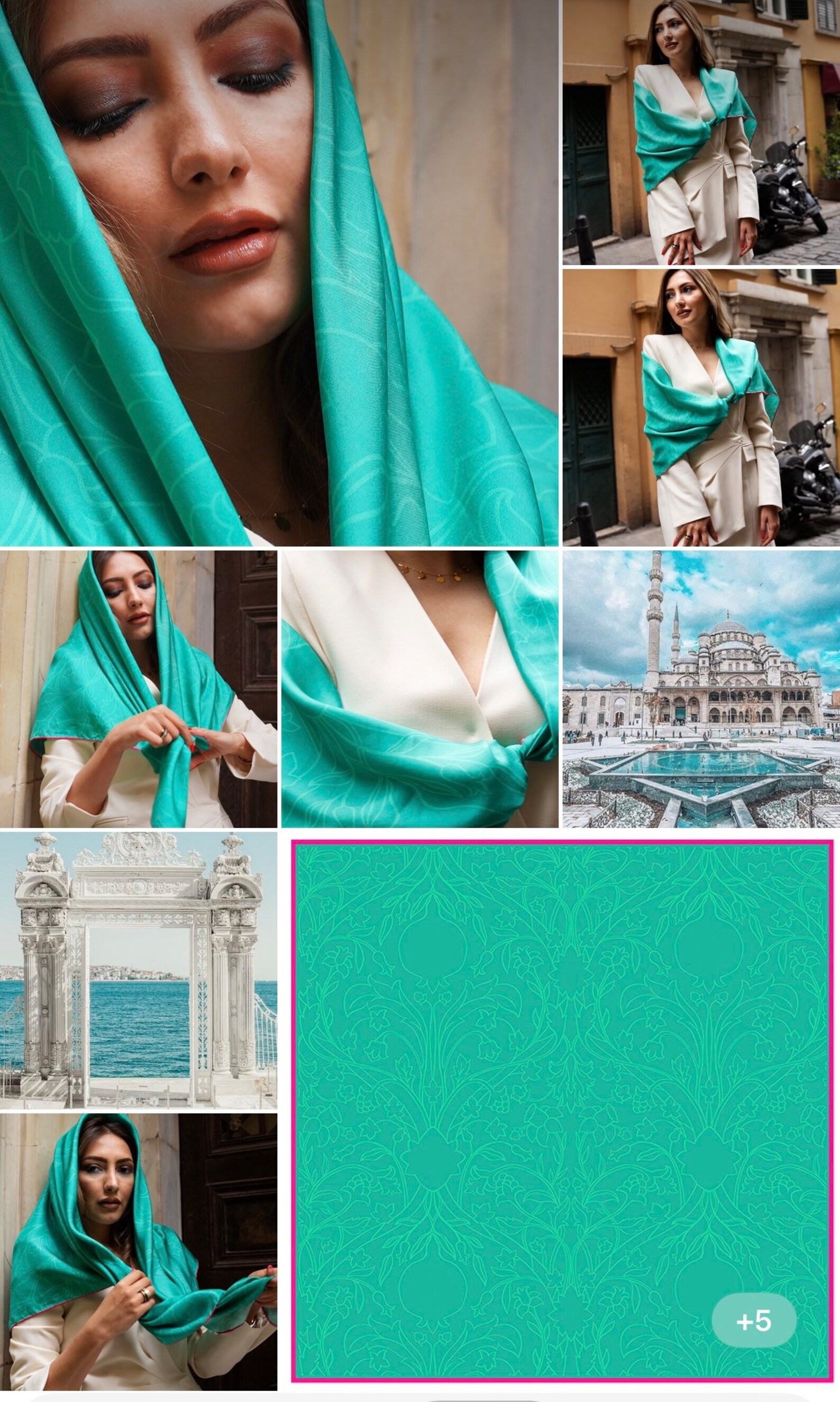 Turquoise Renaissance. Pomegranate Ornaments. Real Silk Scarf. - Etsy