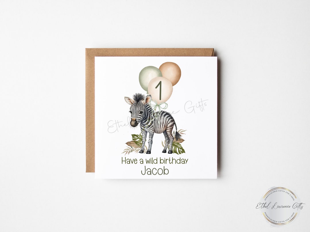 Zebra Birthday Card, Safari Card, Any Age, Personalised Any Name, Cards ...