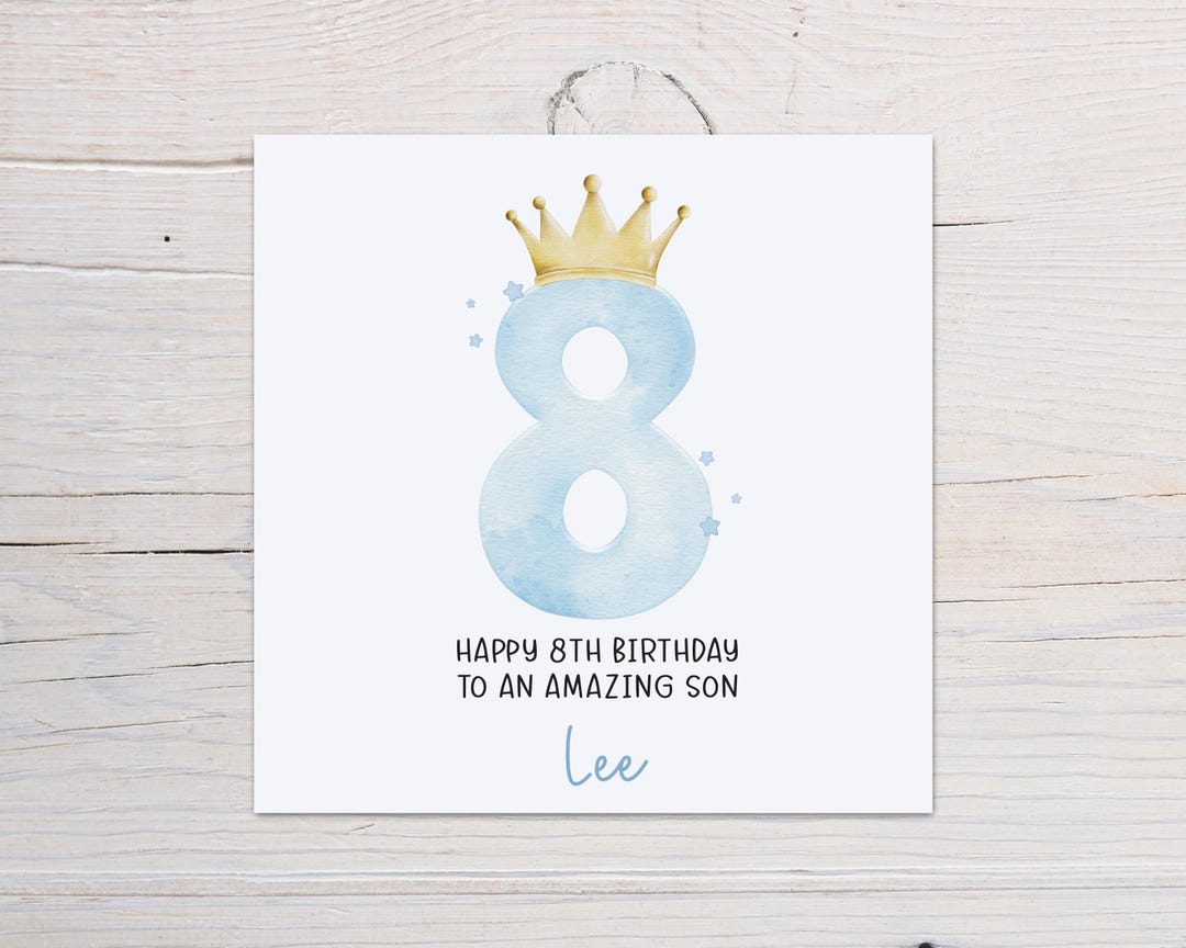 Personalised 8th Birthday Card for Him, Number 8 Crown Card, Eighth ...