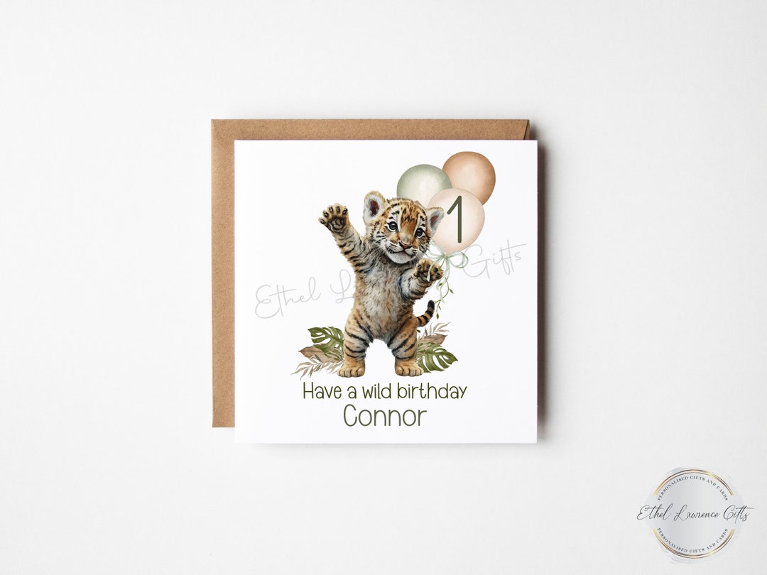 Tiger Birthday Card, Safari Card, Any Age, Personalised Any Name, Cards ...
