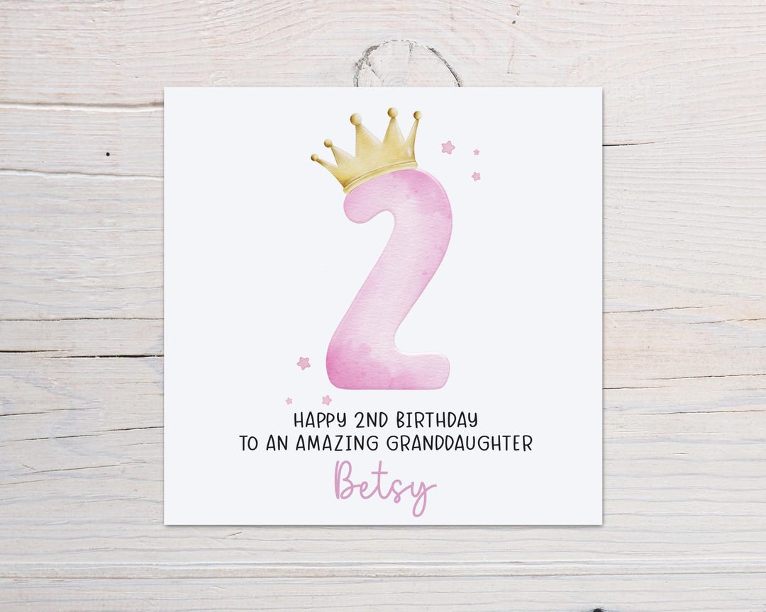 Personalised 2nd Birthday Card for Her, Princess Crown Card, Second ...