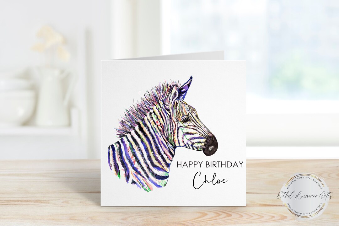 Zebra Birthday Card, Happy Birthday Card, Personalised, Greetings Card ...