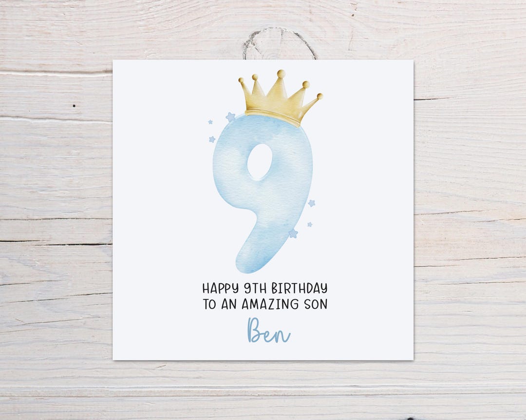 Personalised 9th Birthday Card for Him, Number Nine Crown Card, Ninth ...