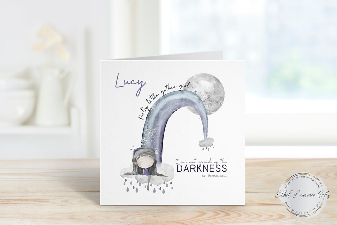 Personalised Little Gothic Girl, Wonky Rainbow, Happy Birthday, Any ...