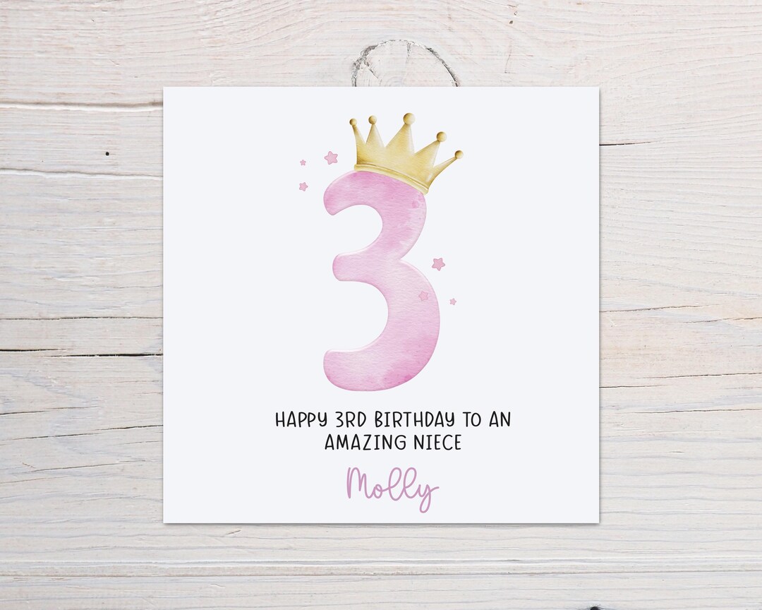 Personalised 3rd Birthday Card for Her, Princess Crown Card, Third ...
