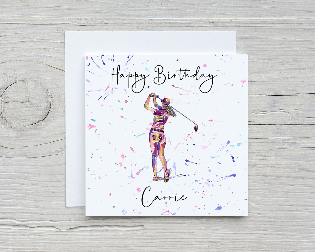 Golfer Happy Birthday Card, Personalised Golf Birthday Card for Her ...