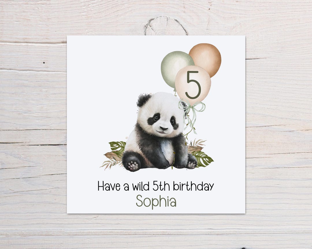 Personalised 5th Birthday Card, Custom Name, Age Five Card, Panda Fifth ...