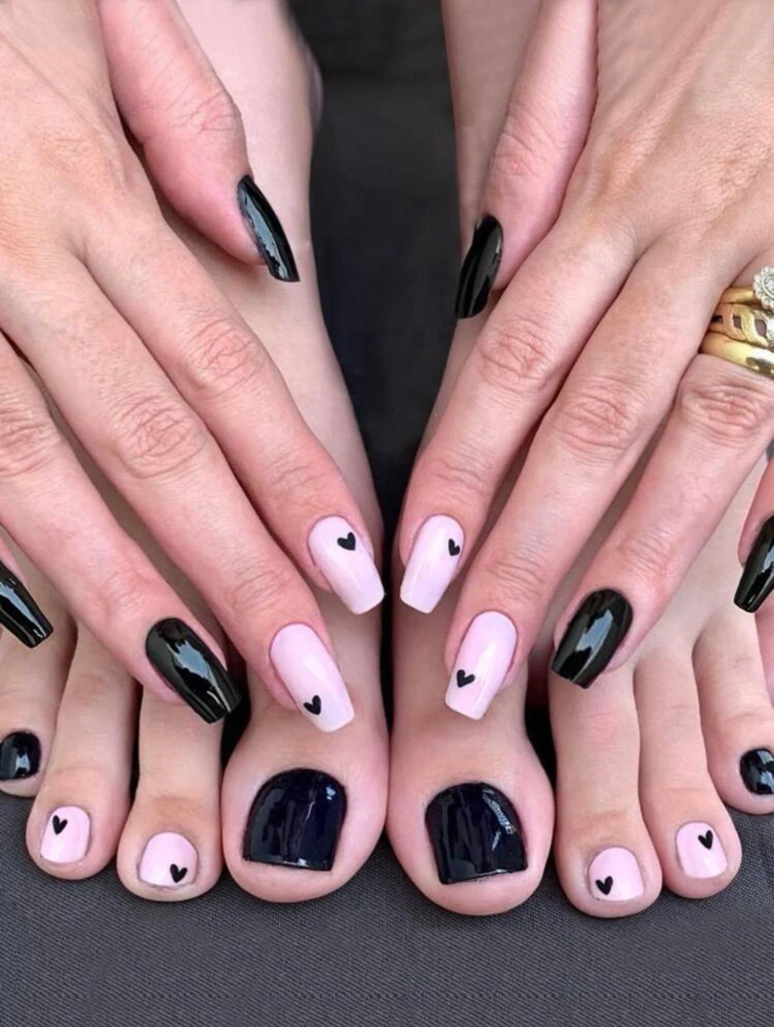 Black and White Heart Long Coffin Press on Nails and Toenails - Etsy