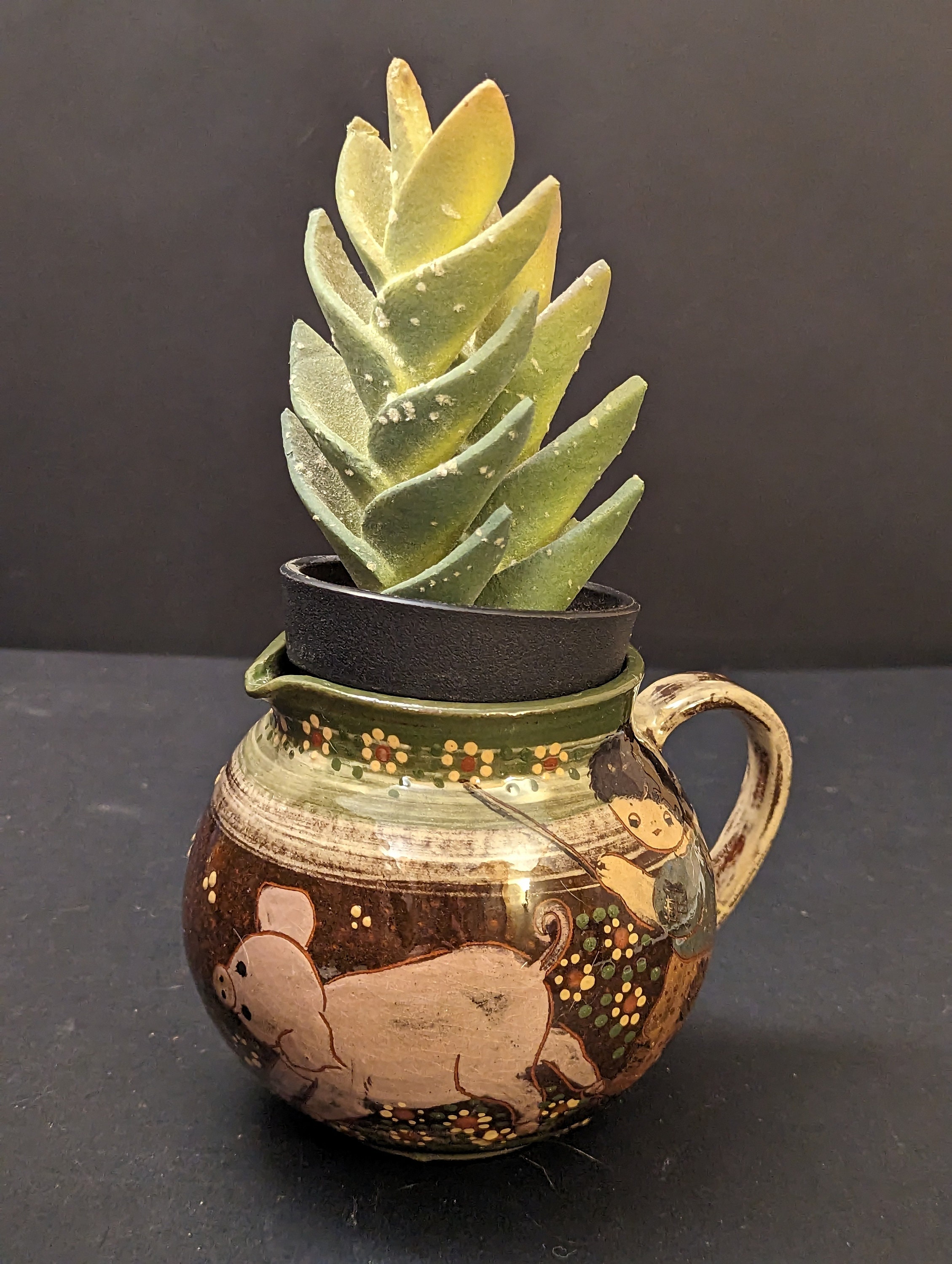 Signed Art Pottery Pitcher Boy With Pig and Geese, Farmer, Herder - Etsy