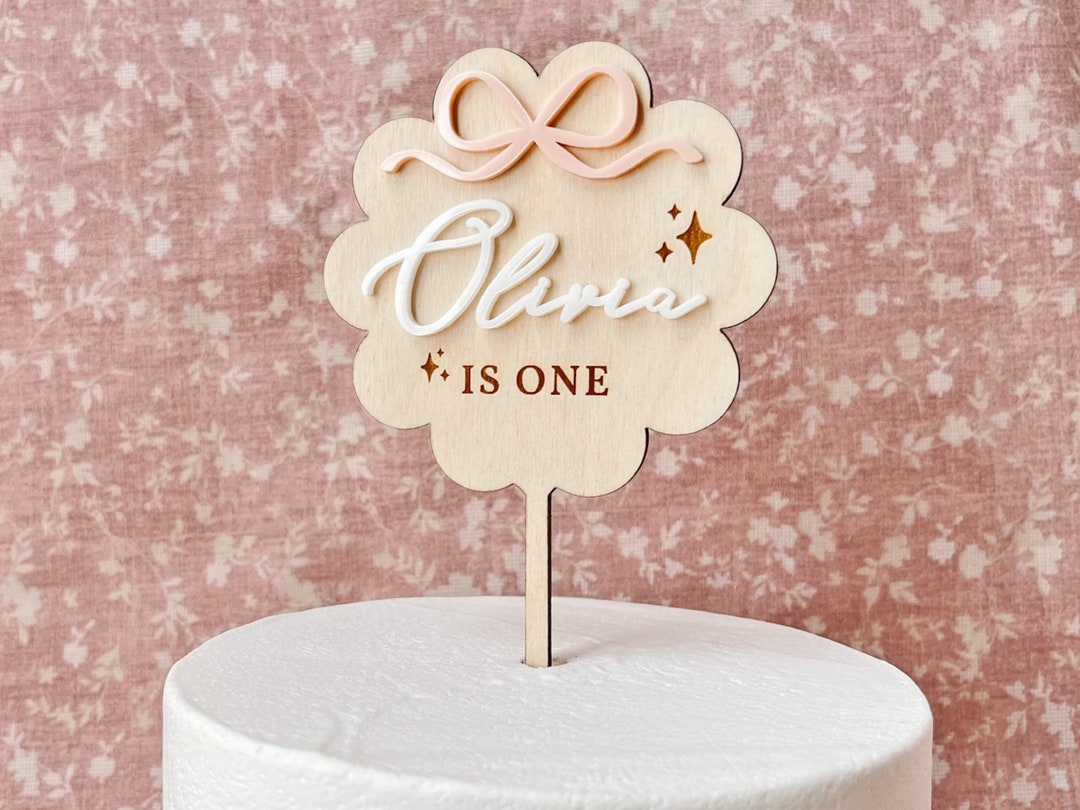 Bow First Birthday Cake Topper Girl Bow Cake Topper Pink Bow Birthday ...