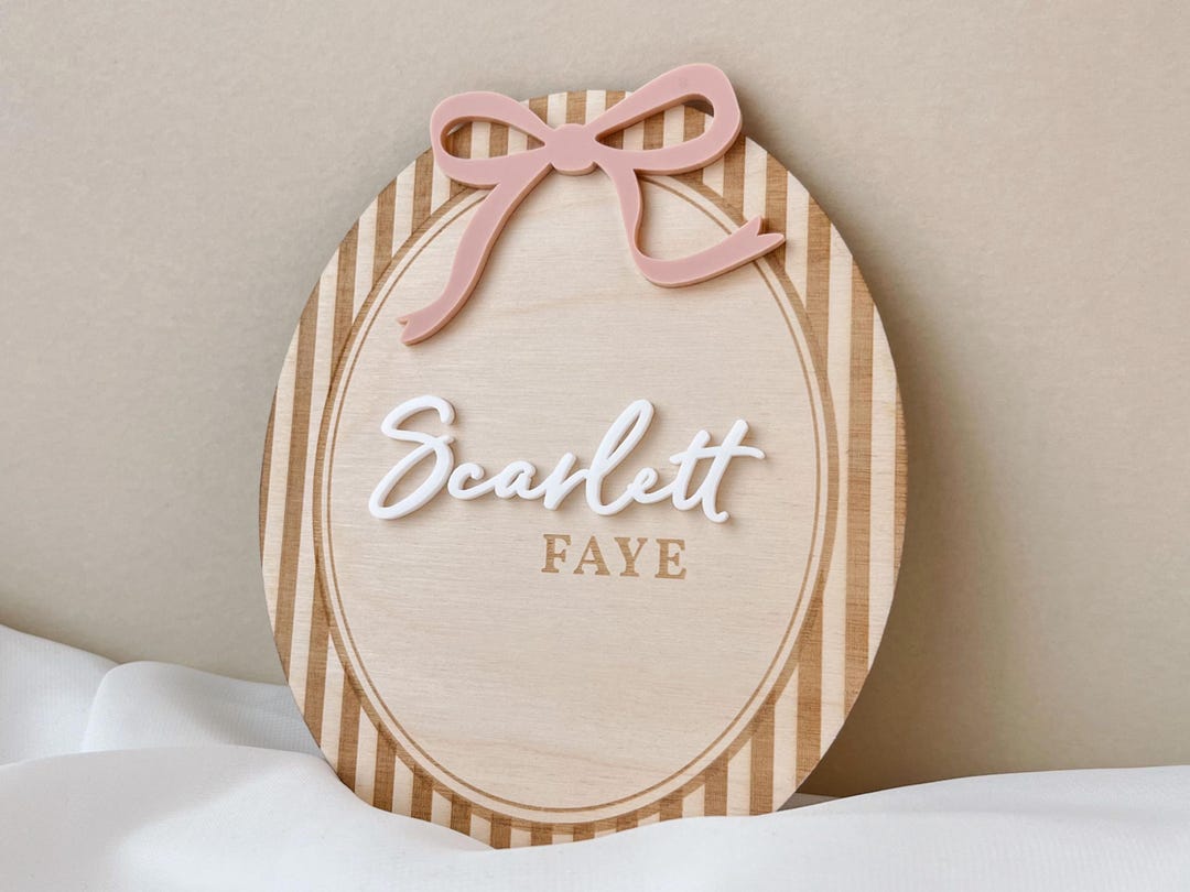 New Baby Birth Sign Baby Name Reveal Baby Keepsake Gift Bow Nursery ...
