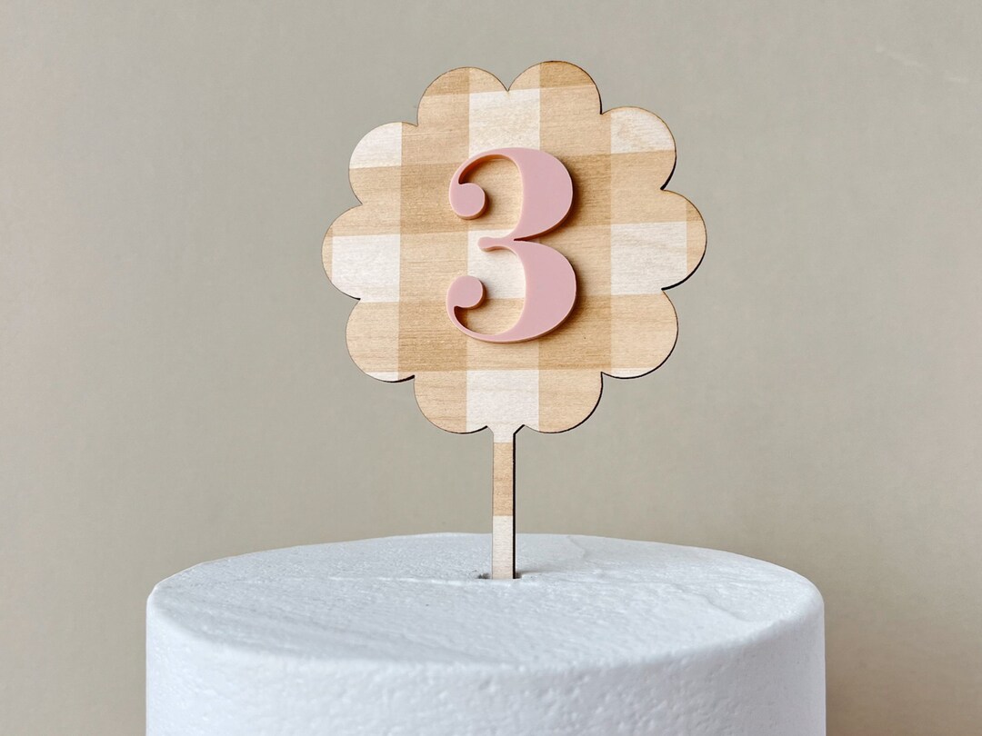 Gingham First Birthday Cake Topper Pink Gingham Birthday Checkered ...