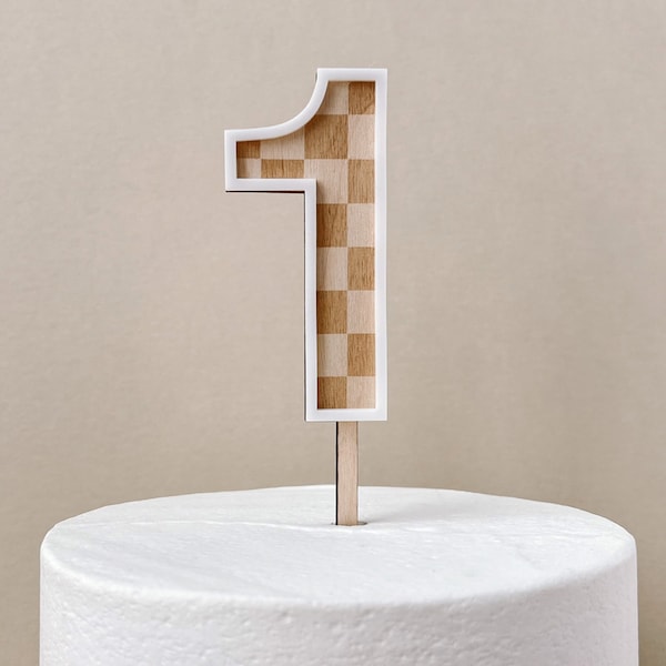 Checkered Number 1 Cake Topper - Etsy