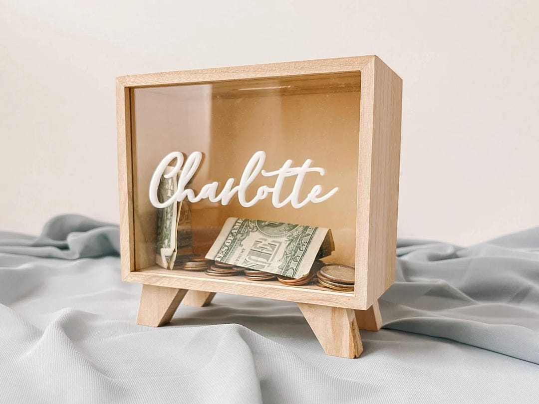 Name Piggy Bank Wooden Coin Money Bank Initial Kid Money Box ...