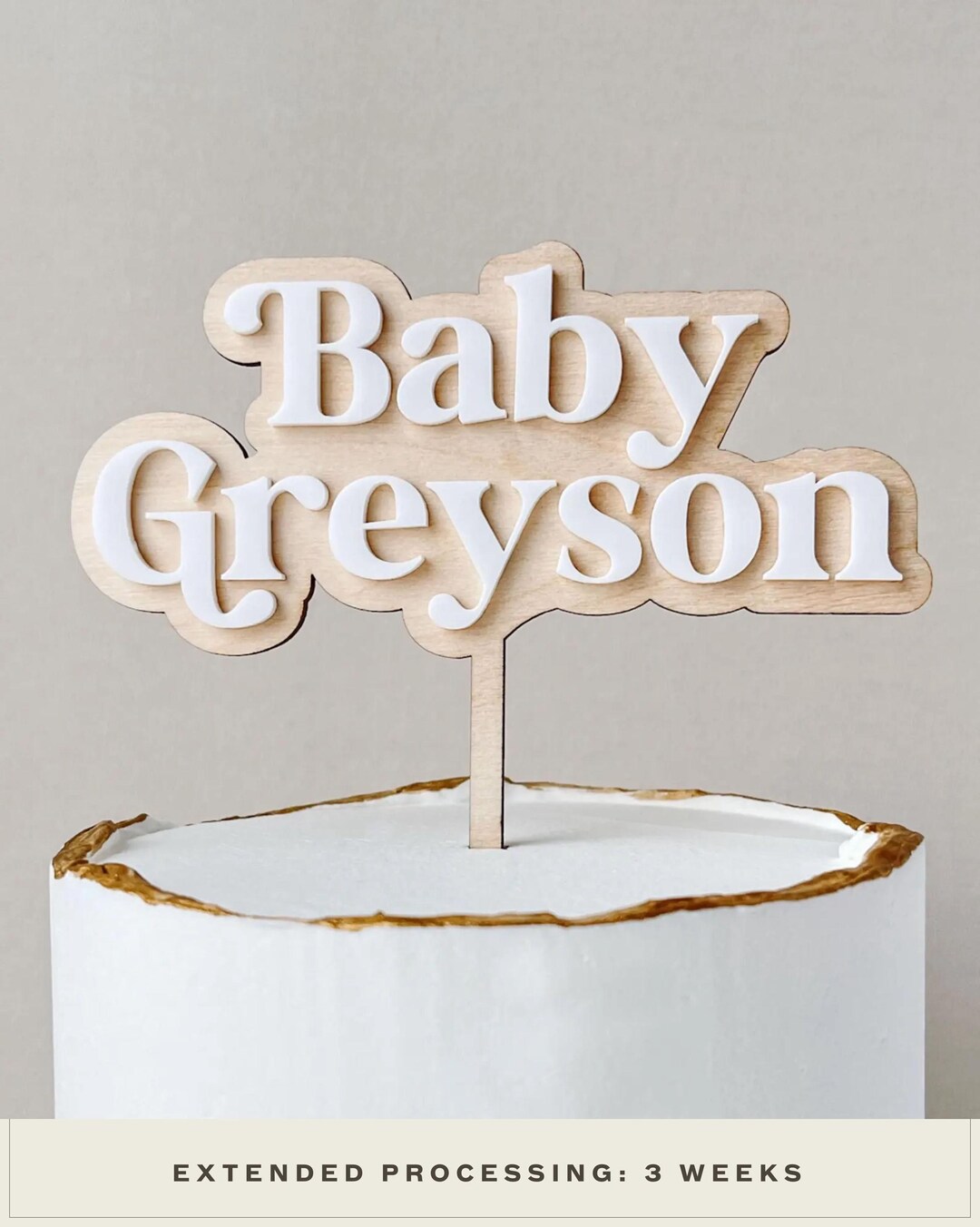 Custom Baby Name Cake Topper for Baby Shower Wood Cake Topper Retro ...