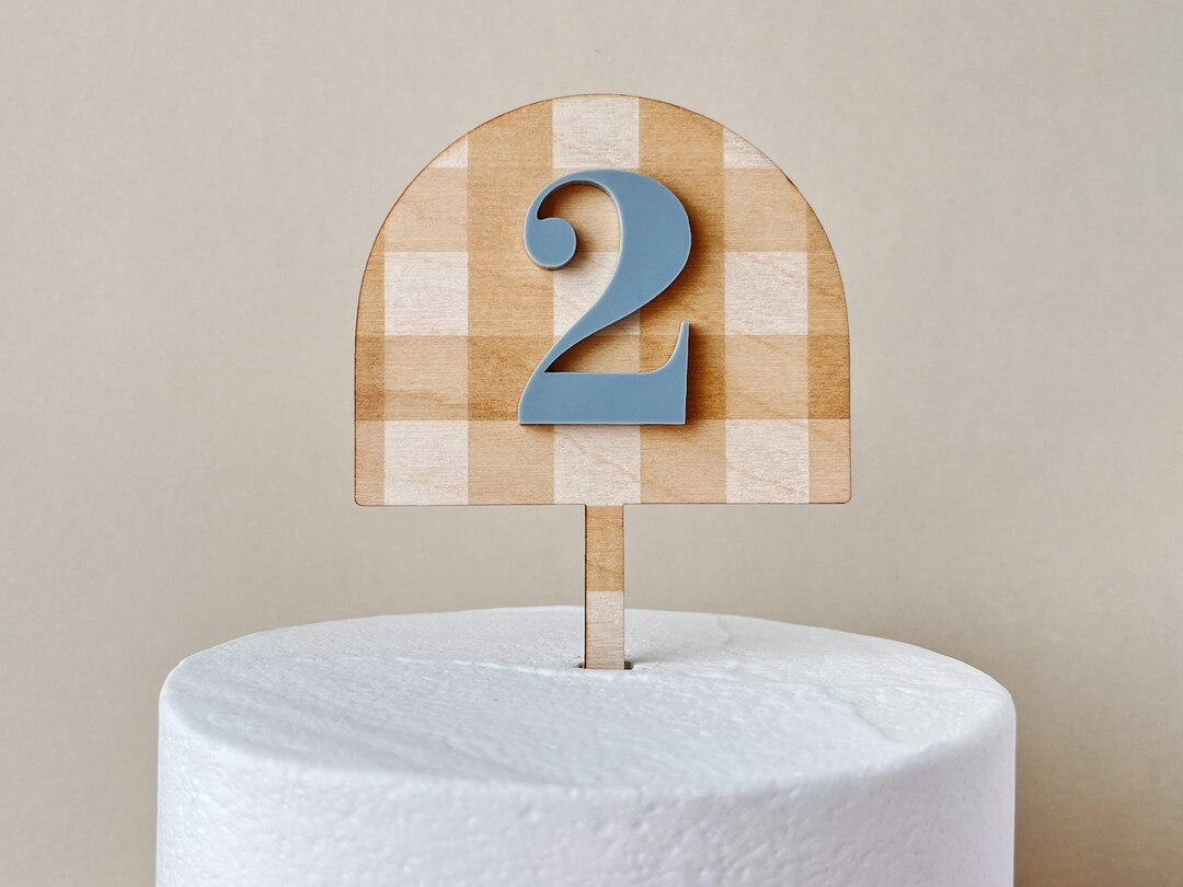 Blue Gingham Birthday Boy Cake Topper Two Boy Birthday 2 Cake Topper ...