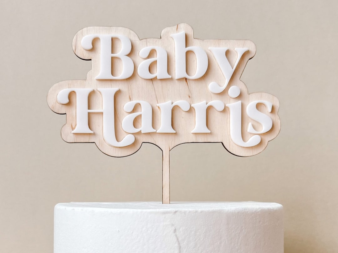 Custom Baby Name Cake Topper for Baby Shower Wood Cake Topper Retro ...