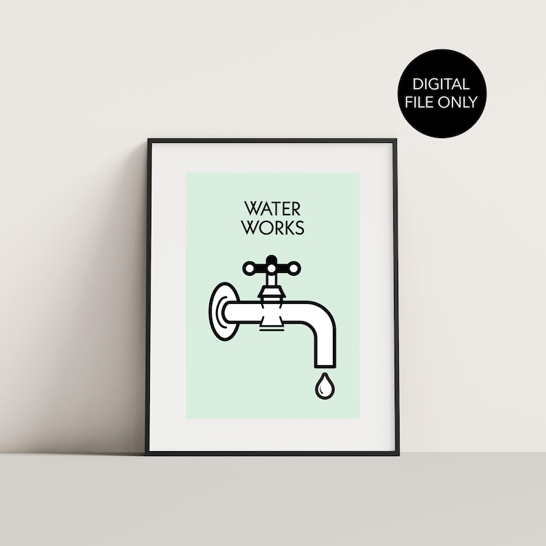 Monopoly Bathroom Prints: Water Works, Wash Hands (digital Files) - Etsy