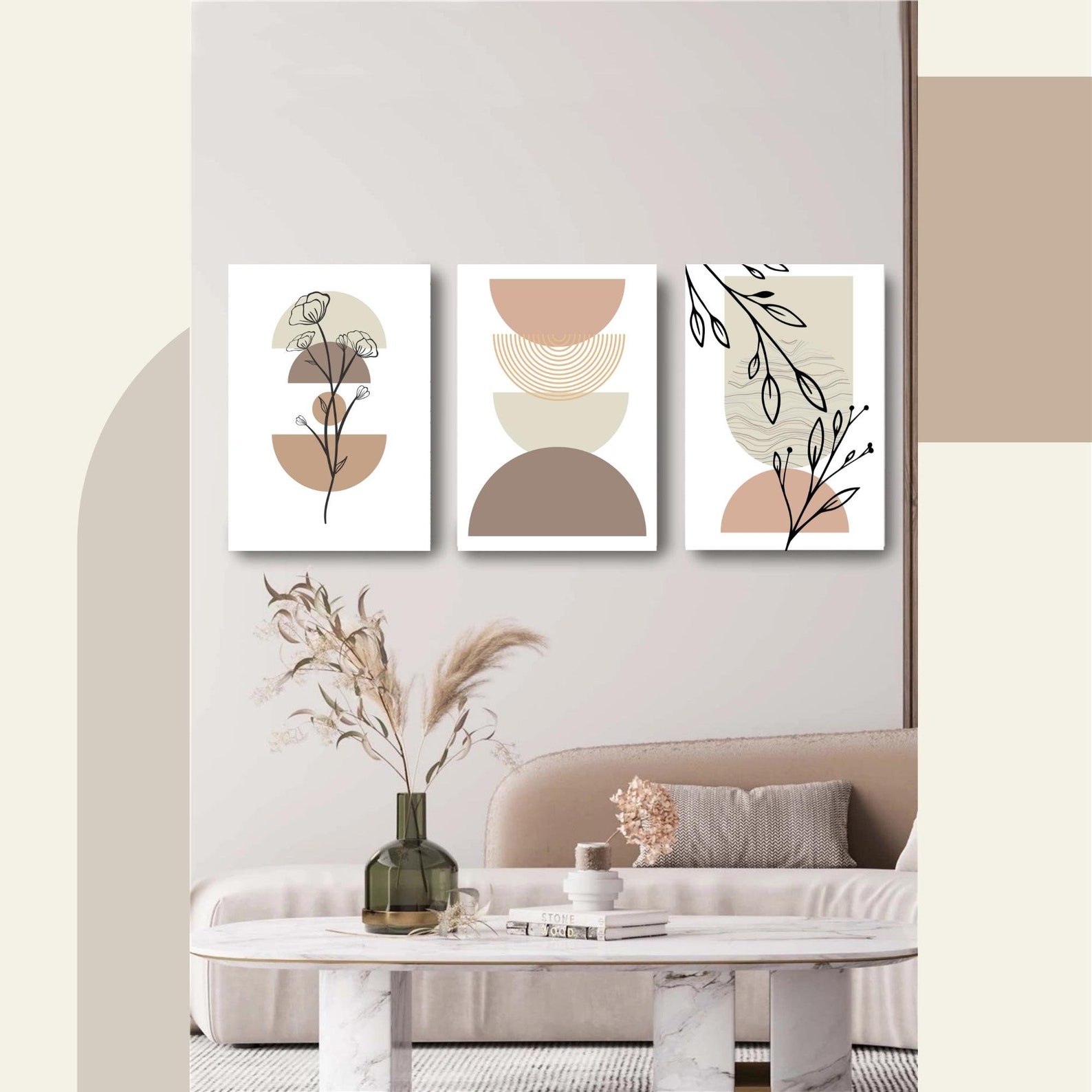 Boho Botanical Print Set of 3, Gallery Wall Bundle, Boho Wall Art Set ...
