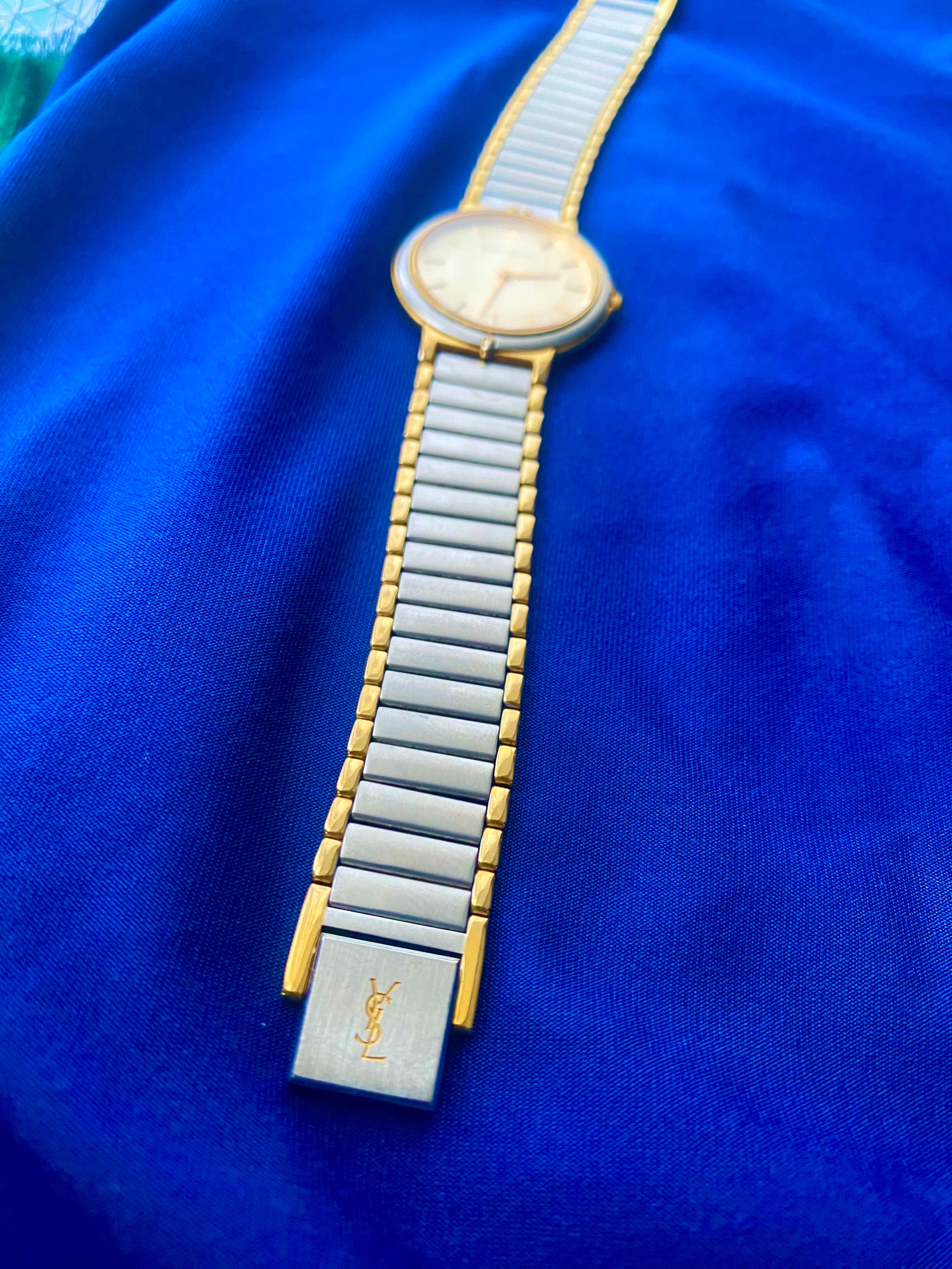 YSL Vintage 80s Two Tone Champagne Dial Aged Patina Watch for Women ...