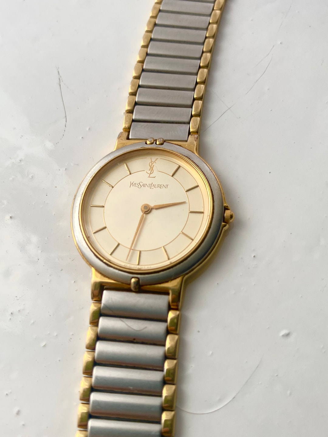 YSL Vintage 80s Two Tone Champagne Dial Aged Patina Watch for Women ...