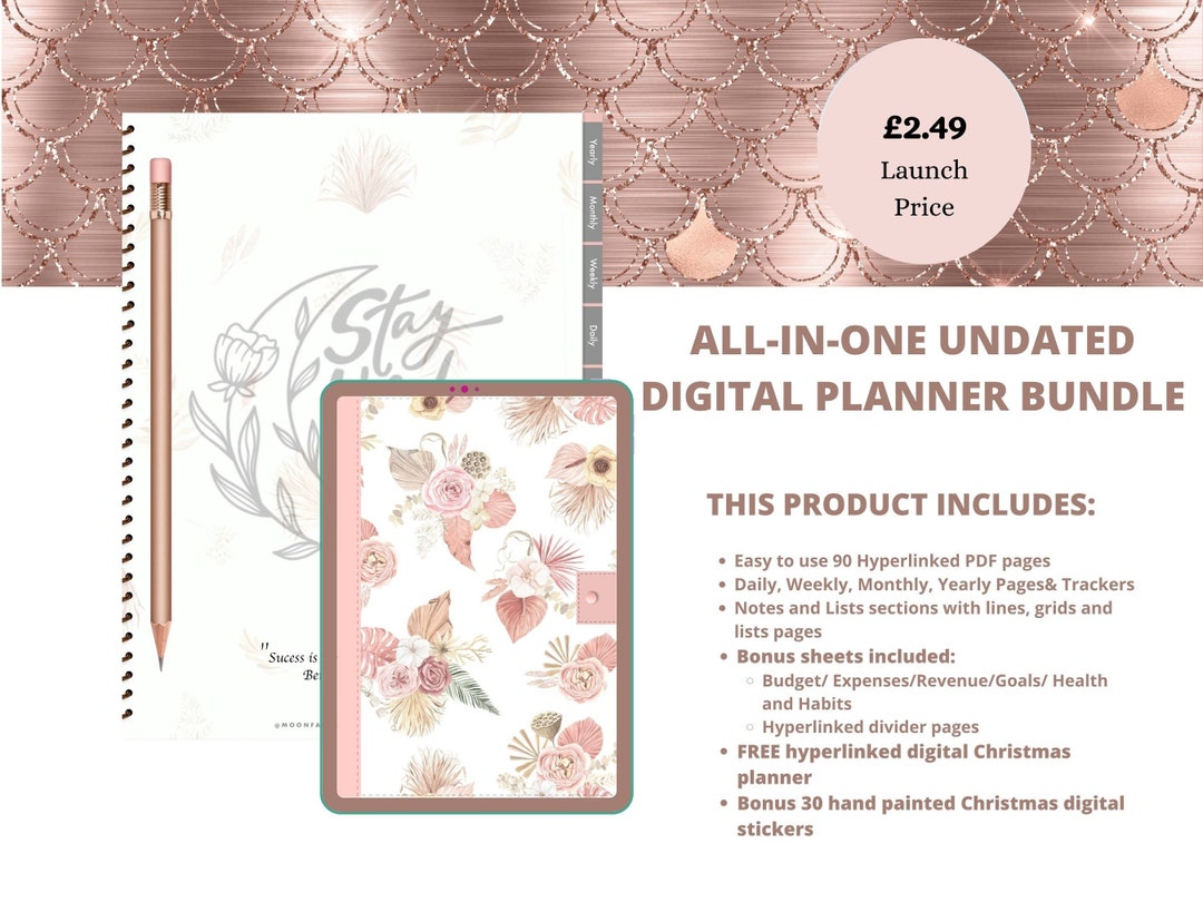 Pink Floral Planner 2023, All in One Planner Printable, Monthly Yearly ...