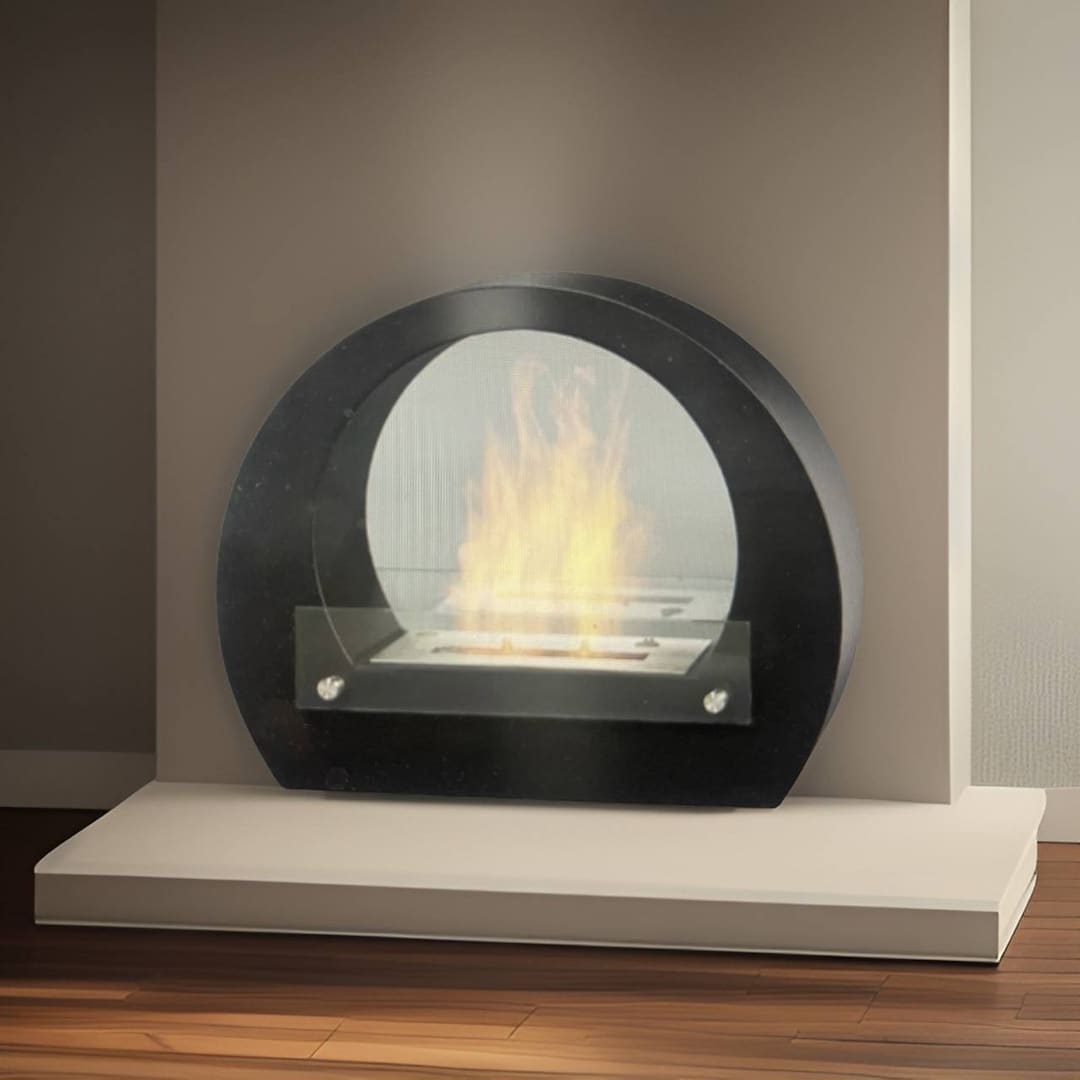 Round Freestanding Bioethanol Fireplace in Black or White Stylish ...
