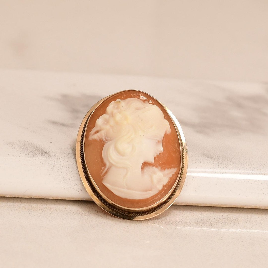 Vintage Female Bust Cameo Antique Converter Pendant Brooch 14K Yellow ...