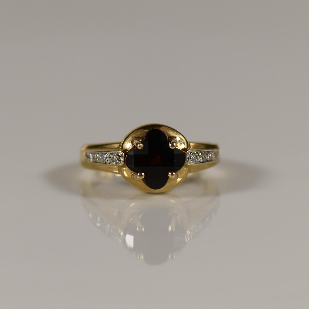 Vintage Garnet Checkerboard Cut Ring With Diamonds - Etsy