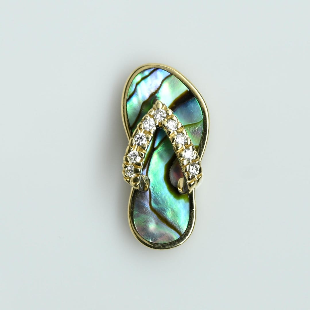 Mother of Pearl & Diamond Sandal 14k Yellow Gold Sandal Pendant - Etsy