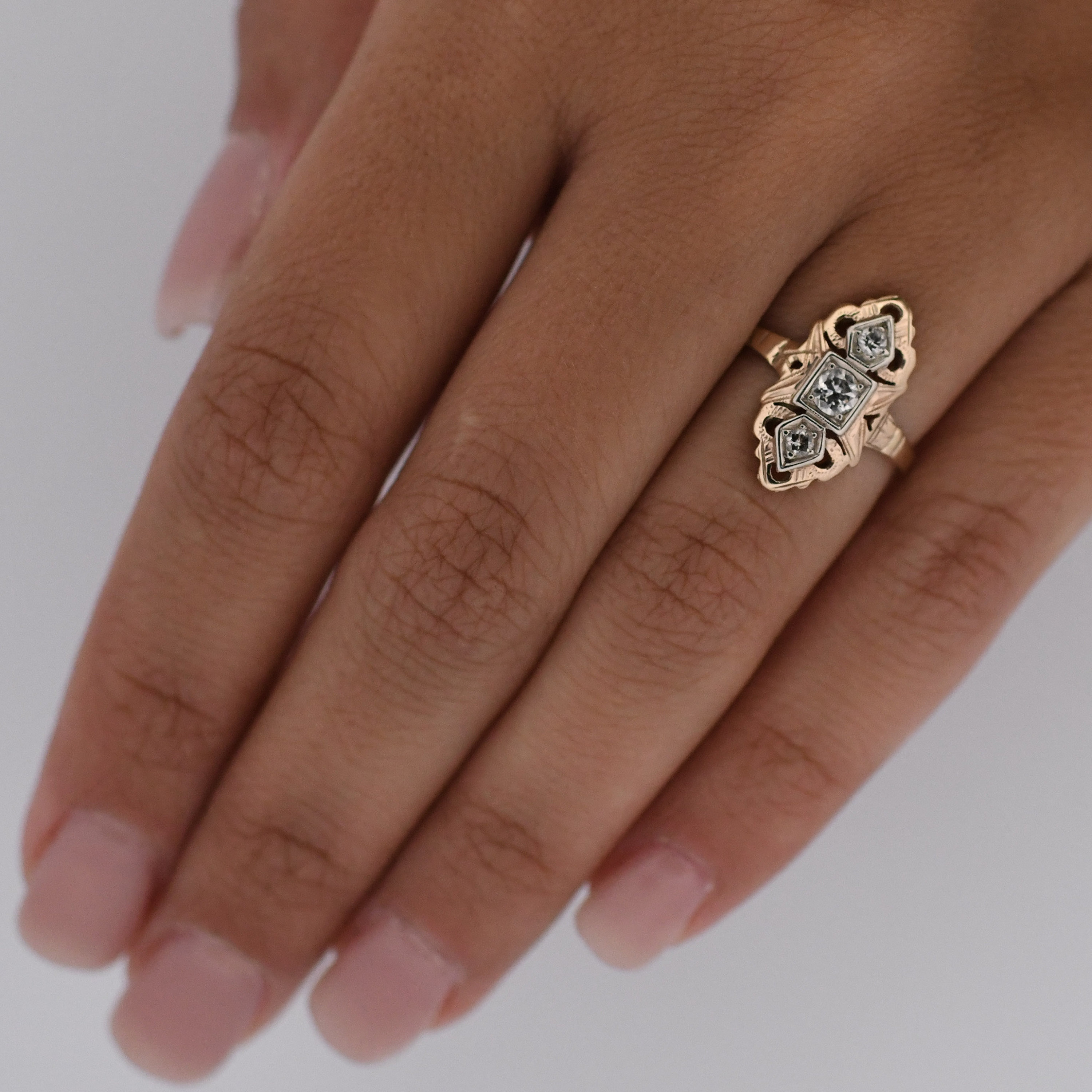 Vintage Art Deco 14K Two Tone Yellow and White Gold Antique 3 Stone ...