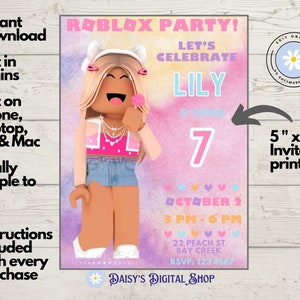 Girl Roblox Birthday Party Invitation Template, Printable Birthday ...