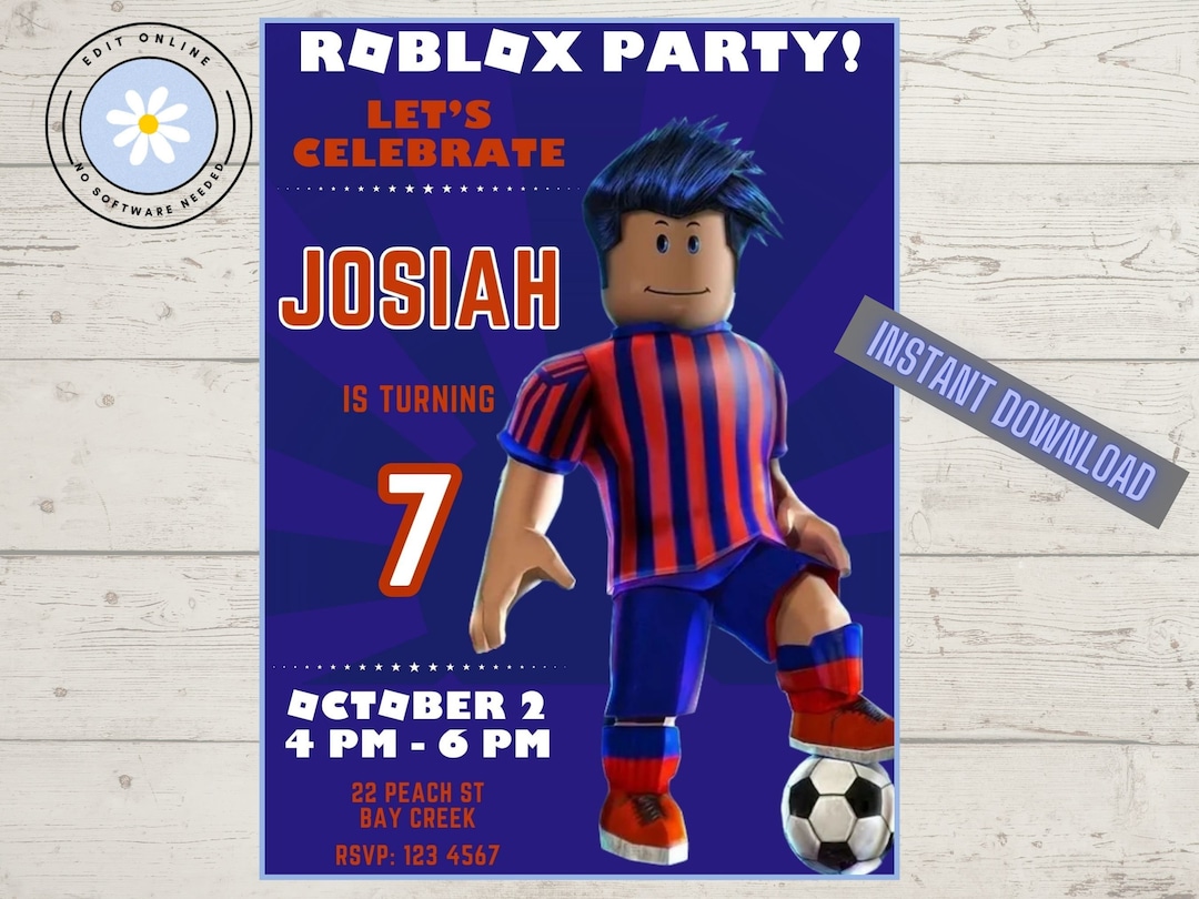 Editable Roblox Football Guy Birthday Invitation Template, Printable ...