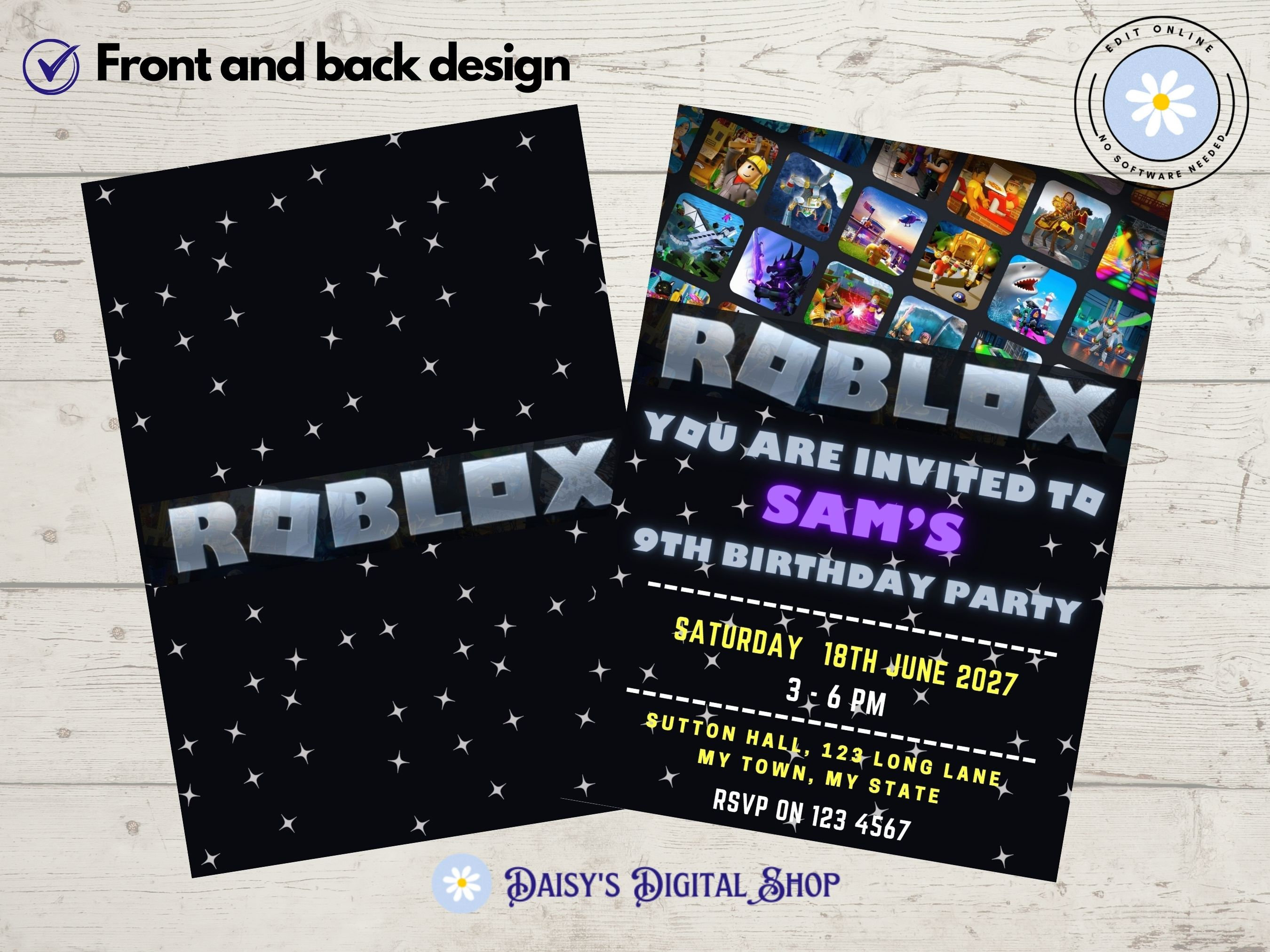 Editable Roblox Birthday Invitation Template, Printable Birthday Party ...
