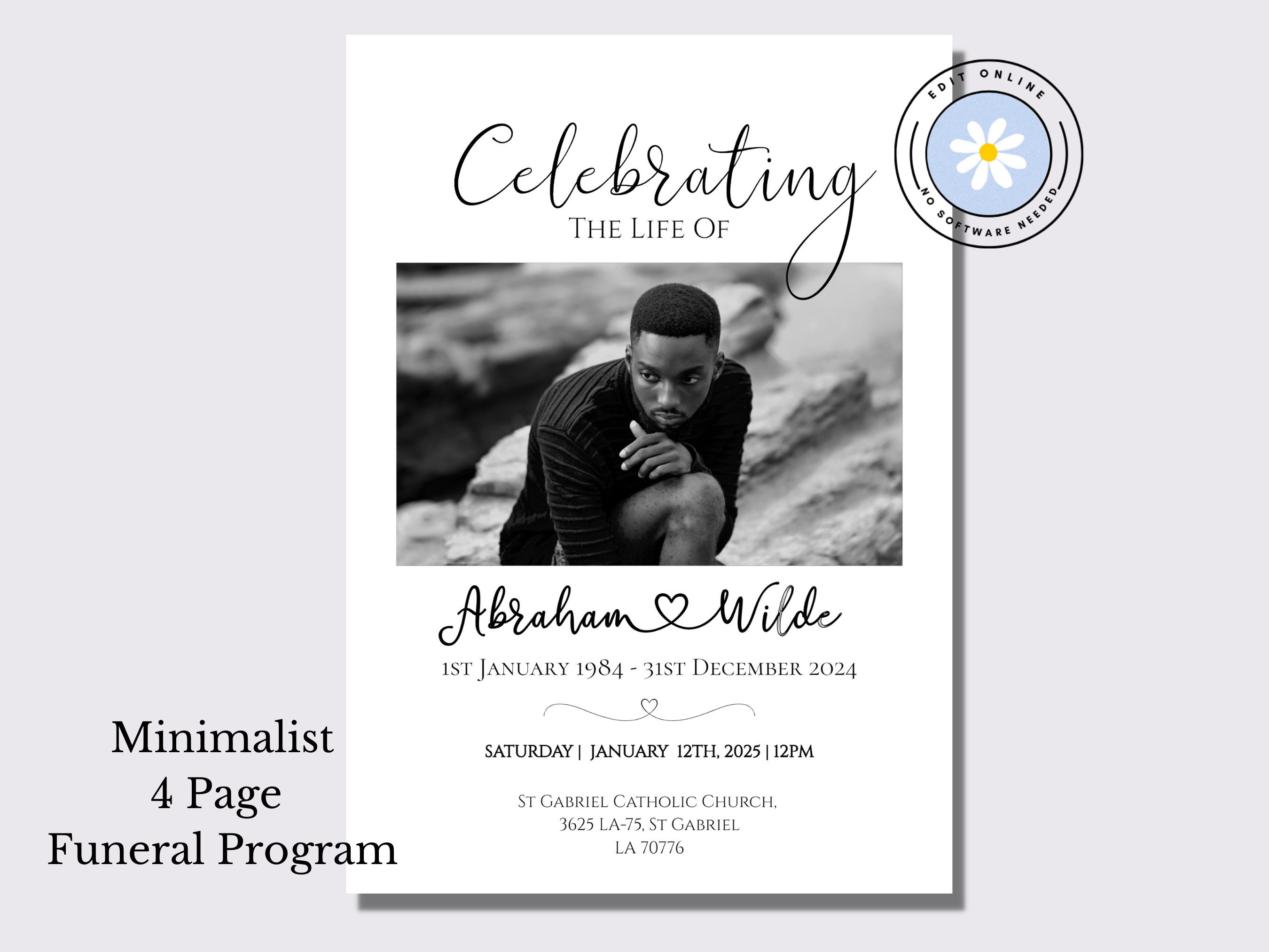 Minimalist Simple Funeral Program Template, Celebration of Life, Order ...
